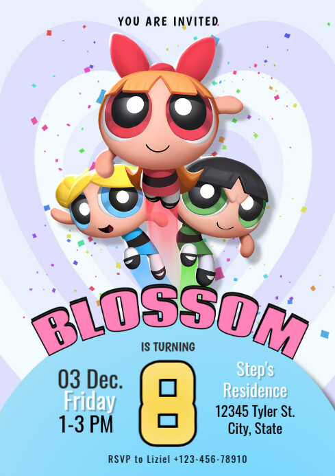 White 3d Powerpuff Girls Birthday A4 Template | PosterMyWall