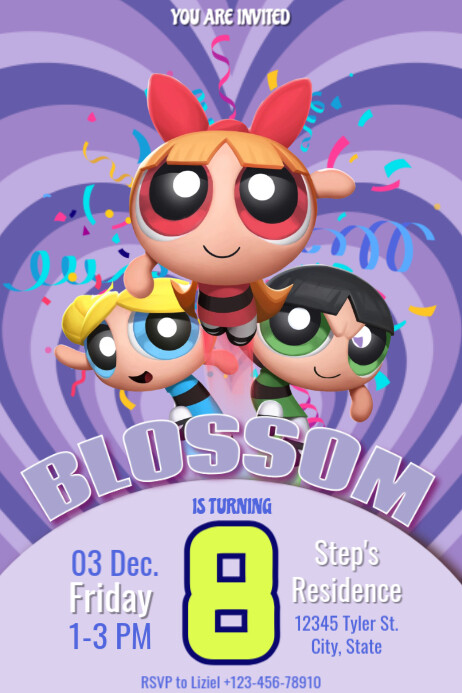 White 3d Powerpuff Girls Birthday A4 Template | PosterMyWall