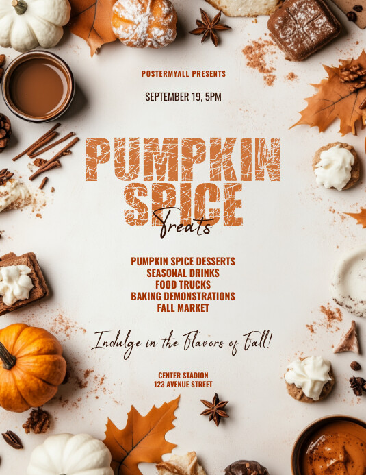 White 3d Pumpkin Spice Treats Flyer (us Lette Template | PosterMyWall