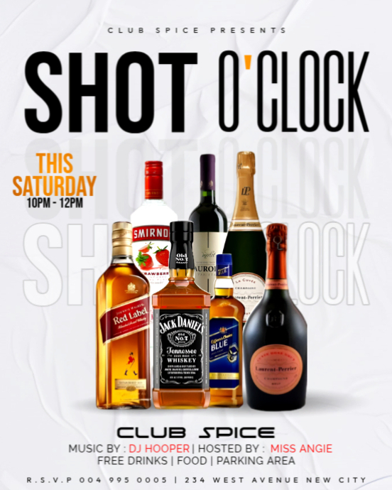 White 3d Shot O Clock Drinks Liqour Time Shots Hour Bar Club Party ...