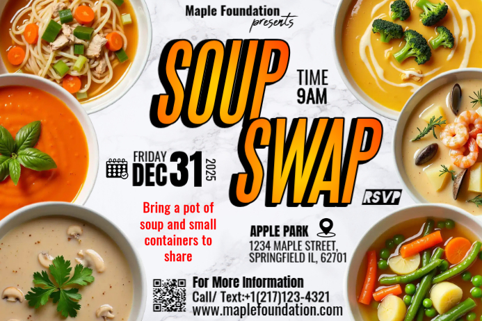White 3d Soup Swap Party Invitation Flyer Design Poster Template ...