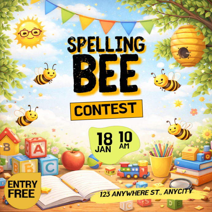 White 3d Spelling Bee Pos Instagram Template | PosterMyWall