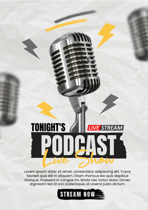 White 3d Tonight's Podcast Live Show A4 Template | PosterMyWall