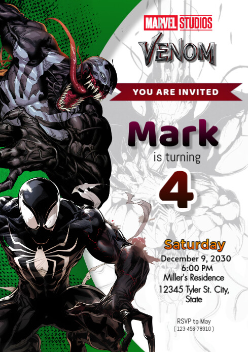 Plantilla de White 3d Venom Birthday A4 | PosterMyWall
