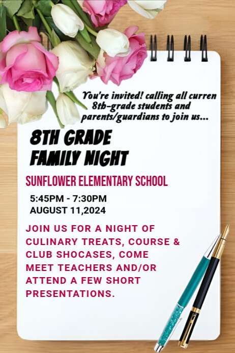 White 8th Grade Family Night Poster Template | PosterMyWall