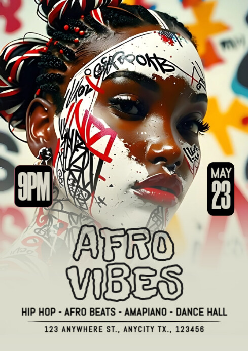 White Abstract Afro Vibes Party A4 Template | PosterMyWall