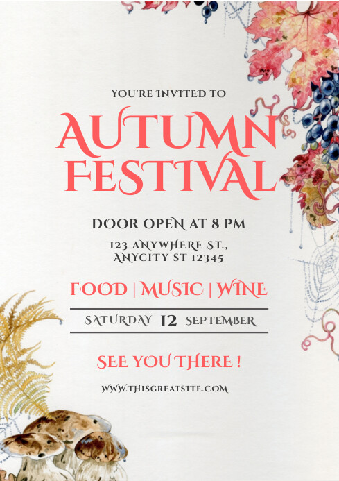 Plantilla de White Abstract Autumn Festival Invitation A4 | PosterMyWall