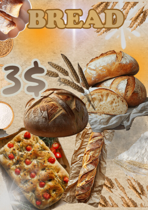 White Abstract Bread A4 Template | PosterMyWall