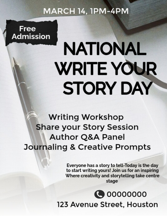 Plantilla de White Abstract National Writing Flyer (us Letter ...