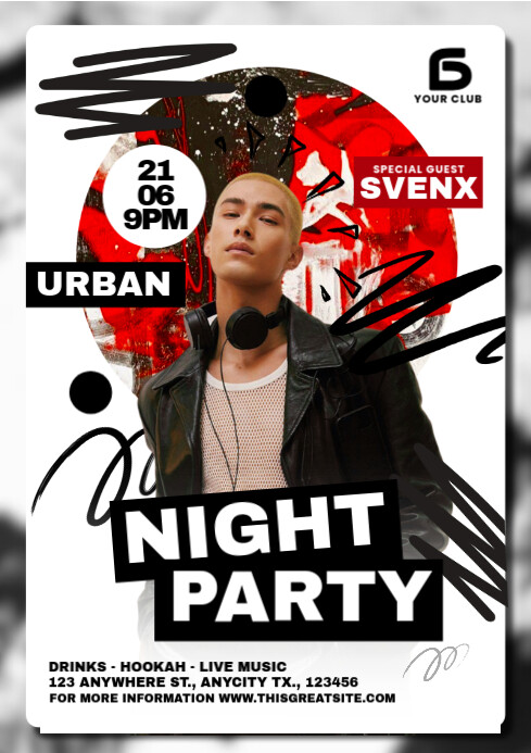 White Abstract Urban Night Party A4 Template | PosterMyWall