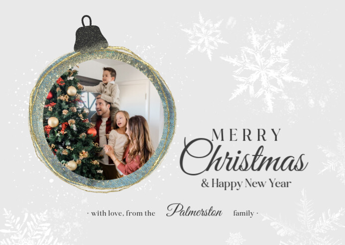White Abstrak Christmas Family Photo Card Kartu Pos Template | PosterMyWall