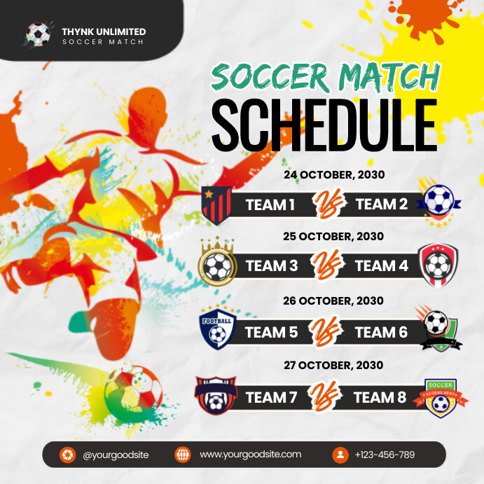 White Abstrak Colorful Soccer Match Schedule Template | PosterMyWall