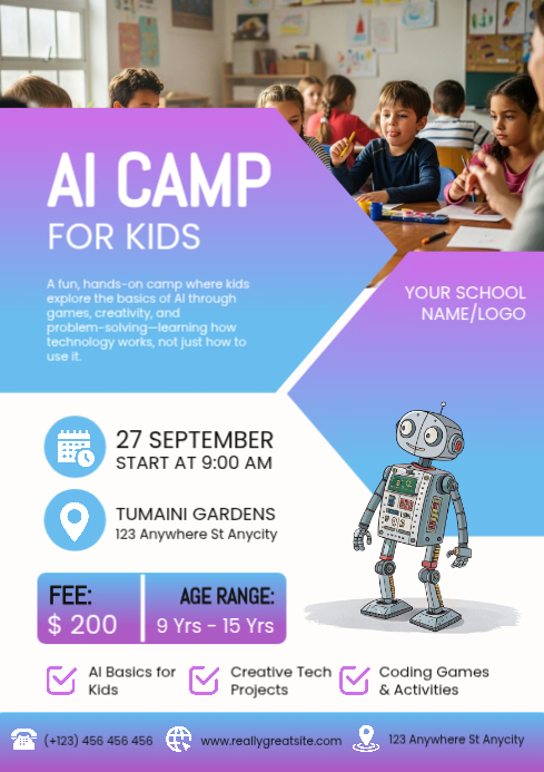 White AI Camp for Kids A4 Template | PosterMyWall