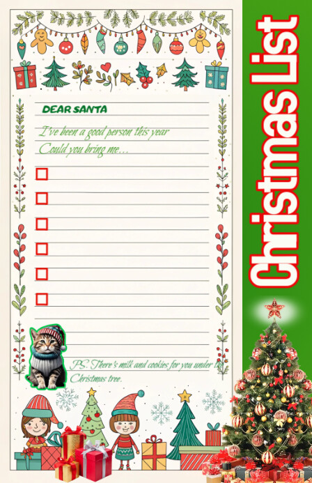 White Alegre Crhistmas List 2024 Tabloide Template | PosterMyWall