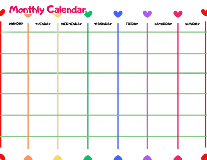 White Alegre Monthly Calendar To Fill Out And Print Volante (carta Us ...