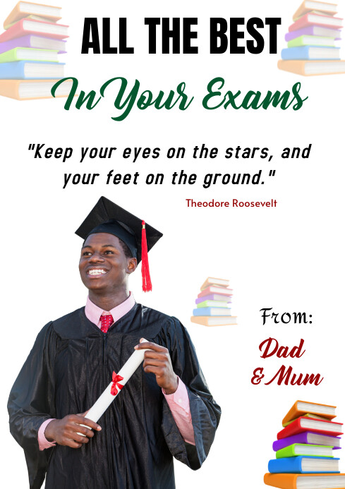 White All The Best In Your Exams Wishes Card Template | PosterMyWall