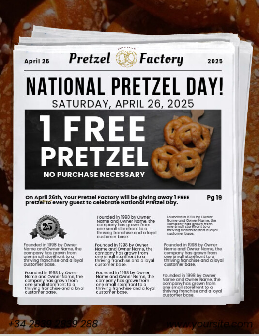 White and black Maximalist National Pretzel Day Flyer (us Letter ...