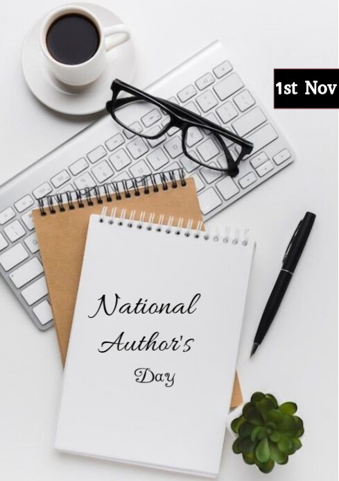 White and black Modern & Minimal Happy Author's Day A4 Template ...