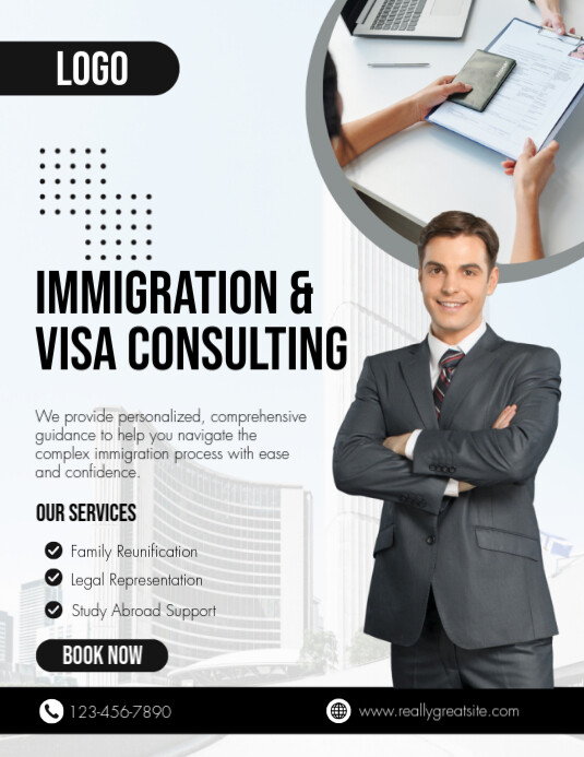 White And Black Modern Immigration And Visa Consulting Flyer Template ...