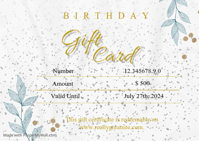 Copy of White and Blue Elegant Birthday Gift Card | PosterMyWall
