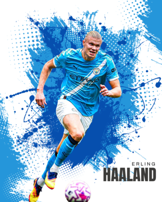 White And Blue Erling Haaland Manchester City Football Poster Wallpaper ...