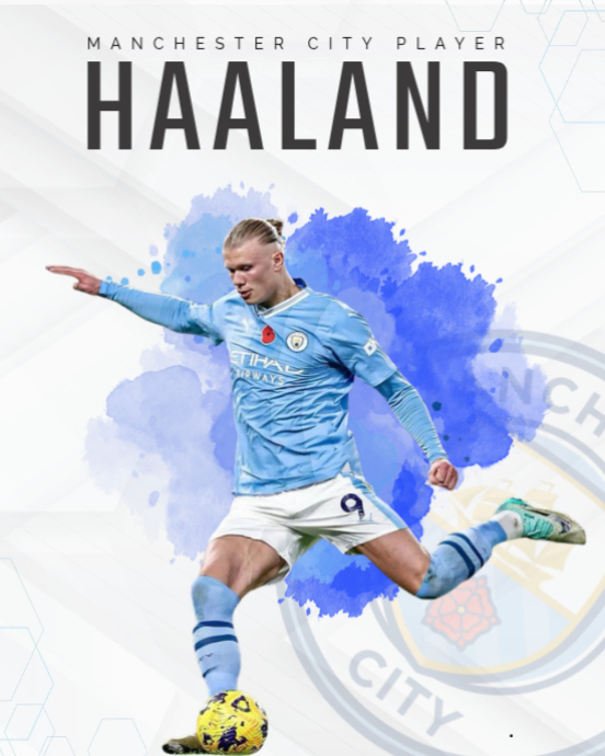White And Blue Erling Haaland Manchester City Football Player Poster ...