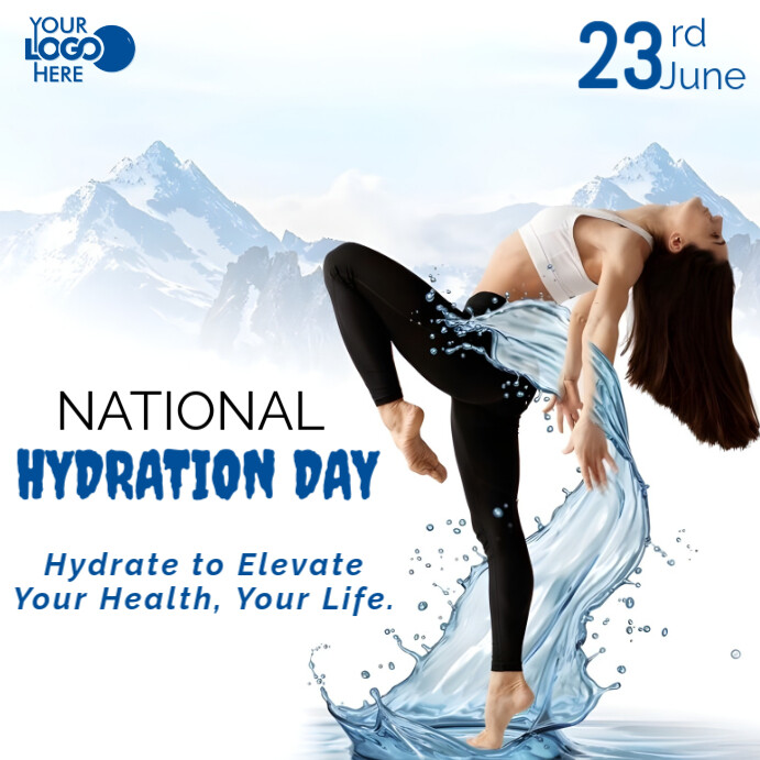 Plantilla de White and Blue Maximalist National Hydration Day Instagram ...