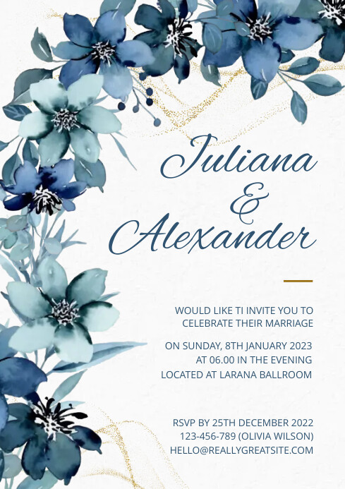 White and Blue Minimalist Wedding Invitation Template | PosterMyWall