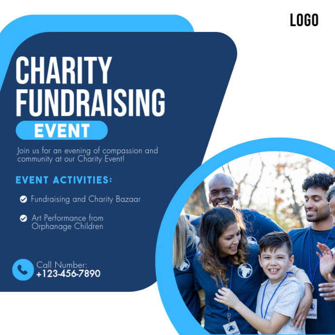 White and Blue Modern Charity Event Instagram Post Template | PosterMyWall