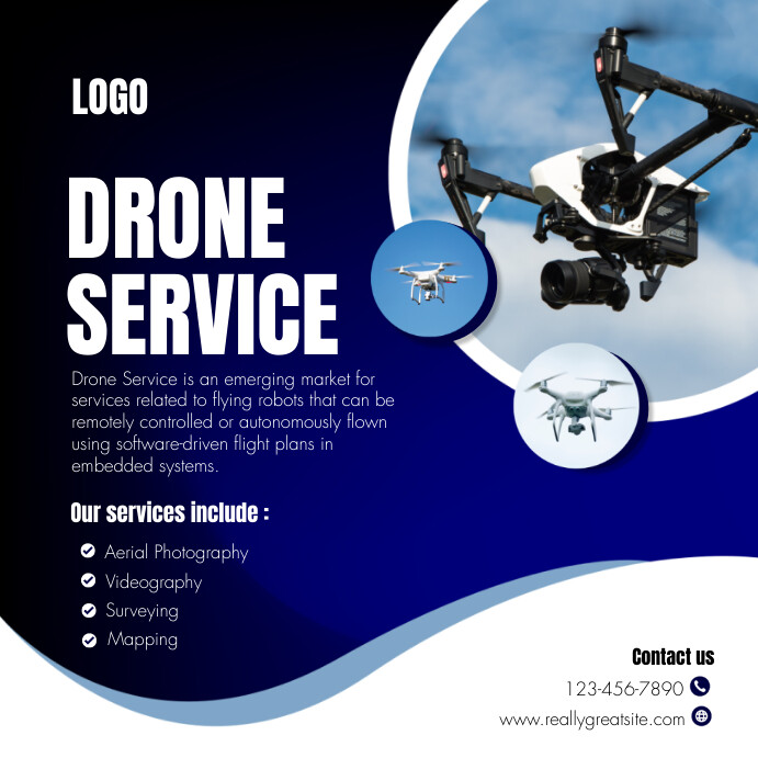 White and Blue Modern Drone Service Instagram Template | PosterMyWall