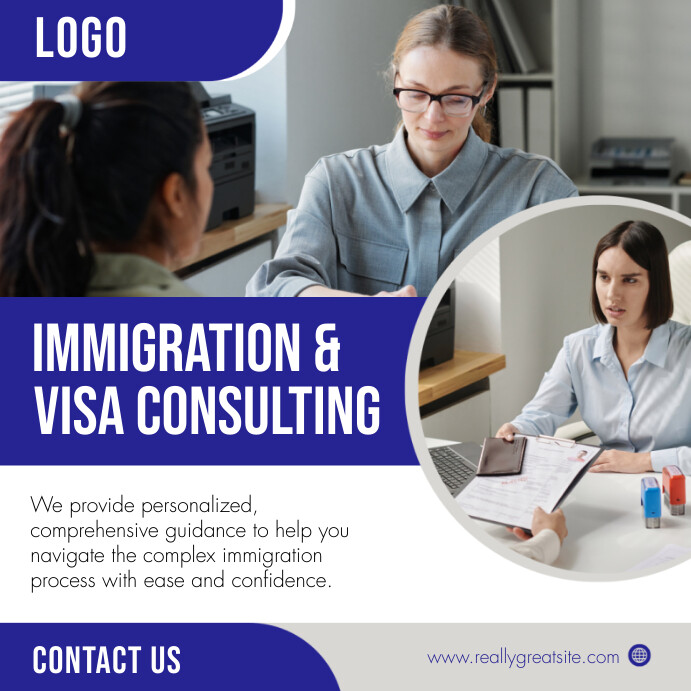 Copy of White And Blue Modern Immigration And Visa Co | PosterMyWall