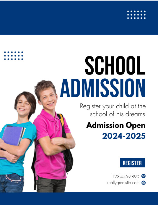 White and Blue Modern School Admission Flyer เทมเพลต | PosterMyWall