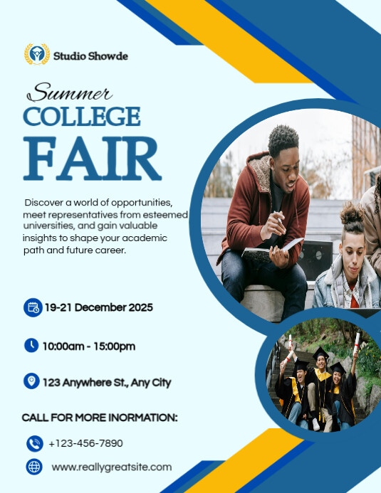 White and Blue Modern Summer College Fair Flyer Template | PosterMyWall