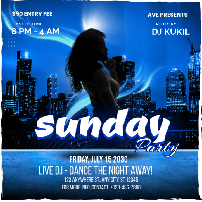 White and Blue Modern Sunday Party Invitation Instagram Post Modelo ...