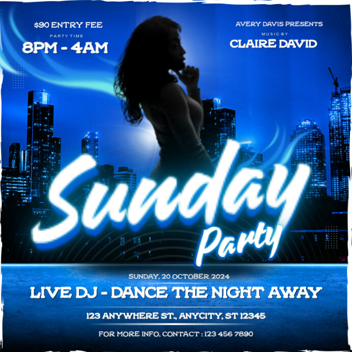 White and Blue Modern Sunday Party Invitation Instagram Post Template ...