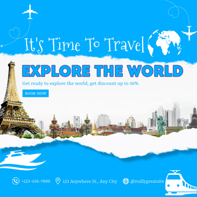 White and Blue Modern Travel Instagram Post Template | PosterMyWall