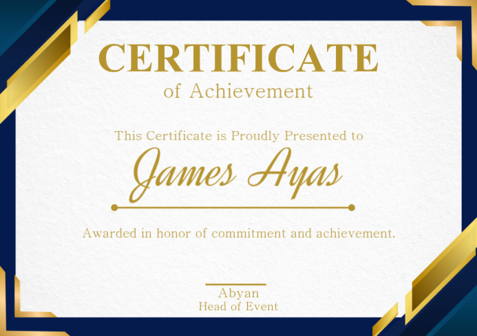 White and Blue Professional Certificate of Achievement A4 Template ...