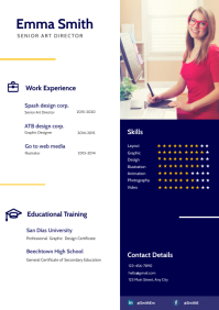 Classic White and Blue Resume Template | PosterMyWall