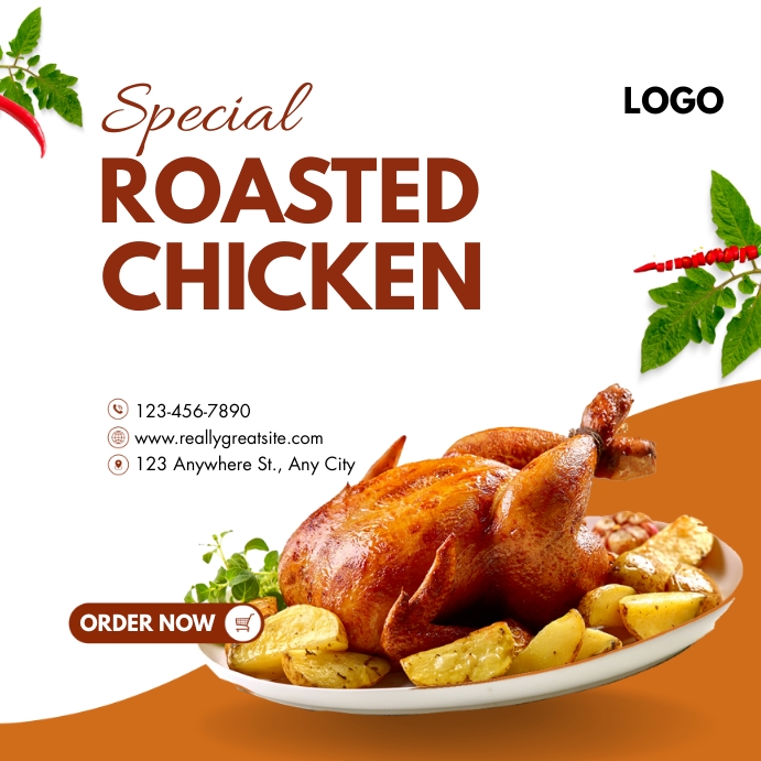 white-and-brown-minimalist-roasted-chicken-in Template | PosterMyWall