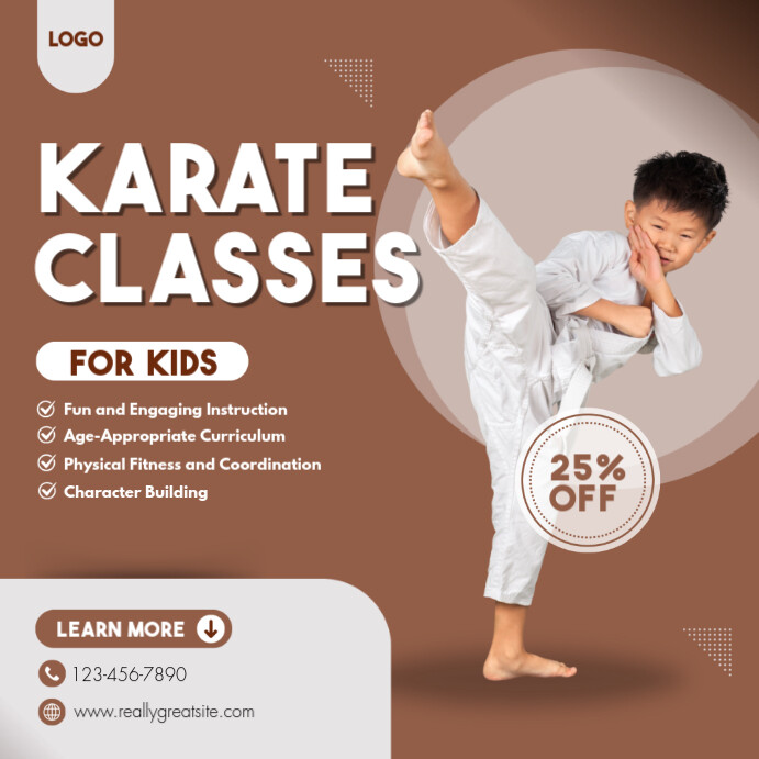 White And Brown Modern Karate Classes For Kids Instagram Post Template ...