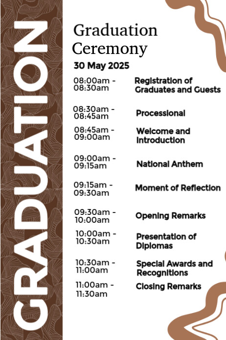 Plantilla de White and Brown Rustic Artisanal Outdoor Graduation Program | PosterMyWall