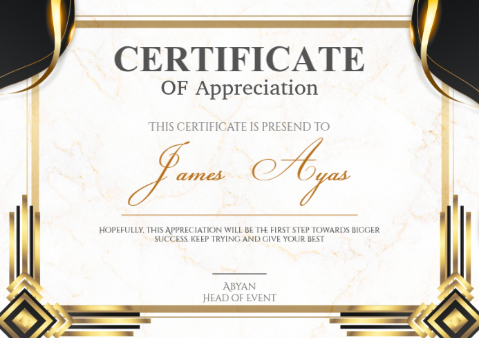 White and Gold Certificate of Appreciation A4 เทมเพลต | PosterMyWall