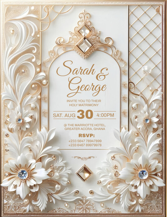 White and Gold Luxurious Wedding Invitation Template | PosterMyWall
