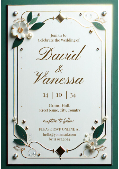 White and Gold Luxury Wedding Invitation Template | PosterMyWall