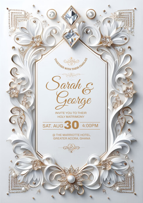 White and Gold Luxury Wedding Invitation Template | PosterMyWall
