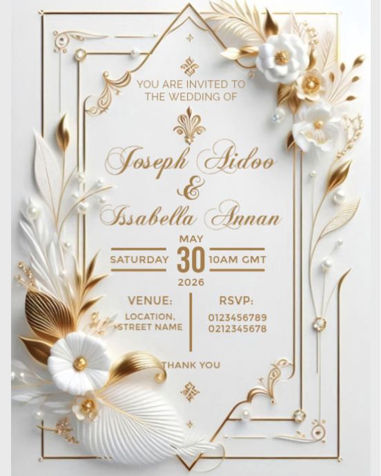 white and Gold wedding invitation Template | PosterMyWall