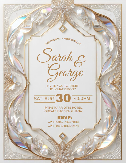 White and Gold Wedding Invitation Template | PosterMyWall