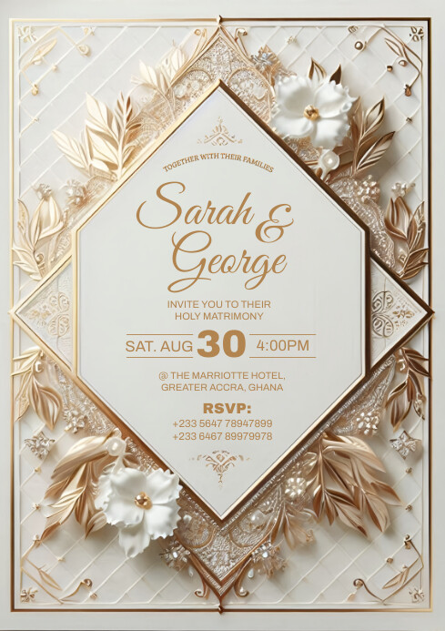 White and Gold Wedding Invitation Template | PosterMyWall