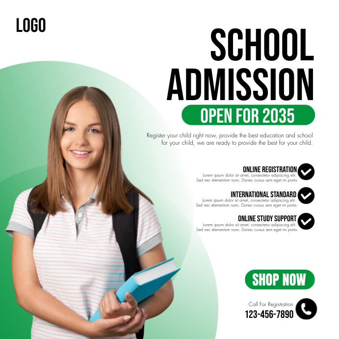 White And Green Modern School Admission Insta Template | PosterMyWall