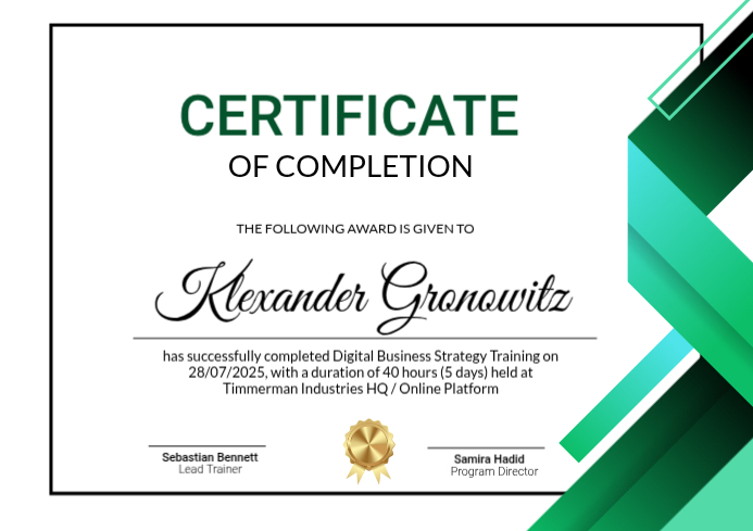 White and Green Professional Certificate of Completion A4 Template ...